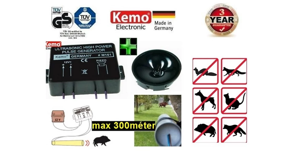 KEMO M161 AUTÓS ULTRAHANGOS VADRIASZTÓ 300 méter 12V PIEZO 120dB ...